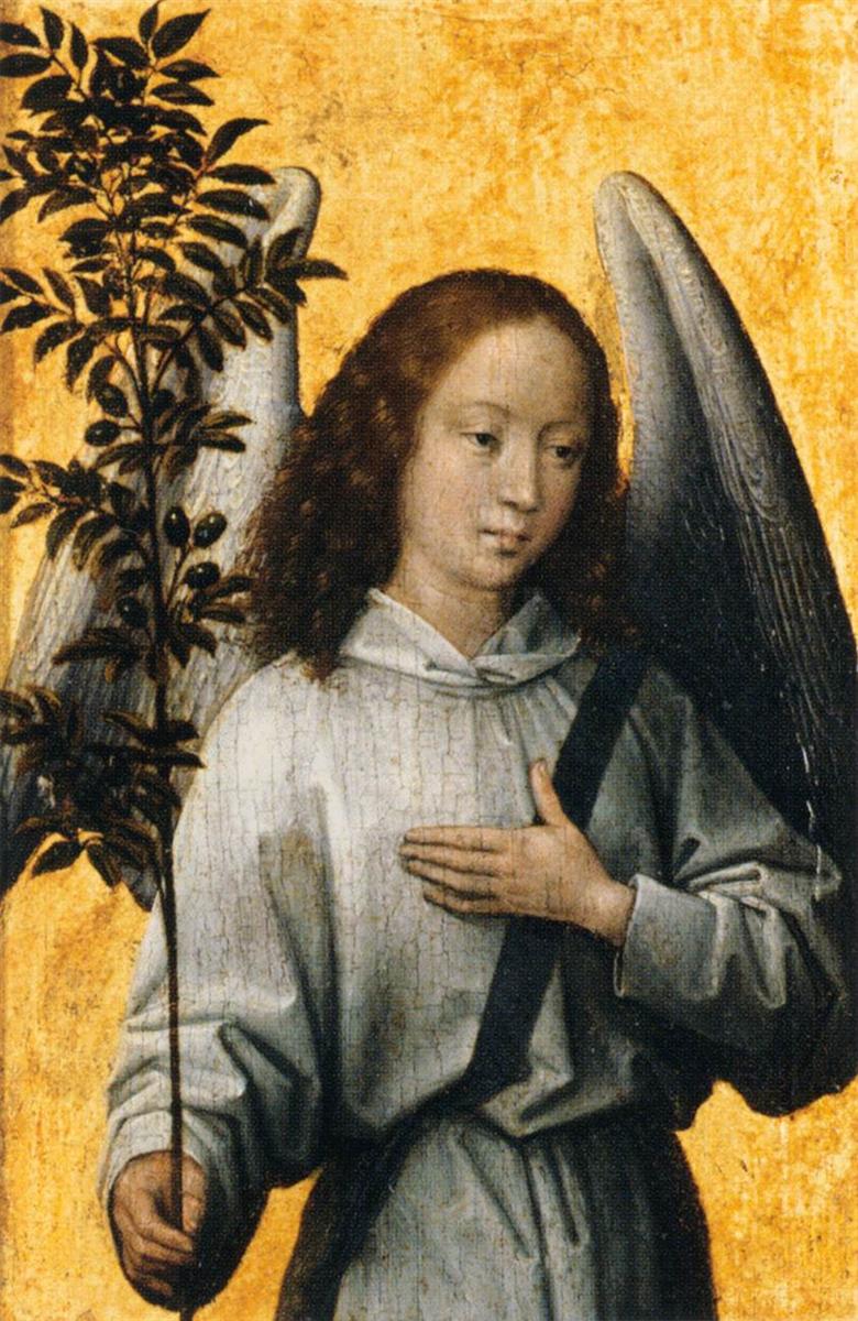汉斯·梅姆林（Hans Memling，1430 – 1494 年，德国画家）作品-拿着橄榄枝的天使-酷画网